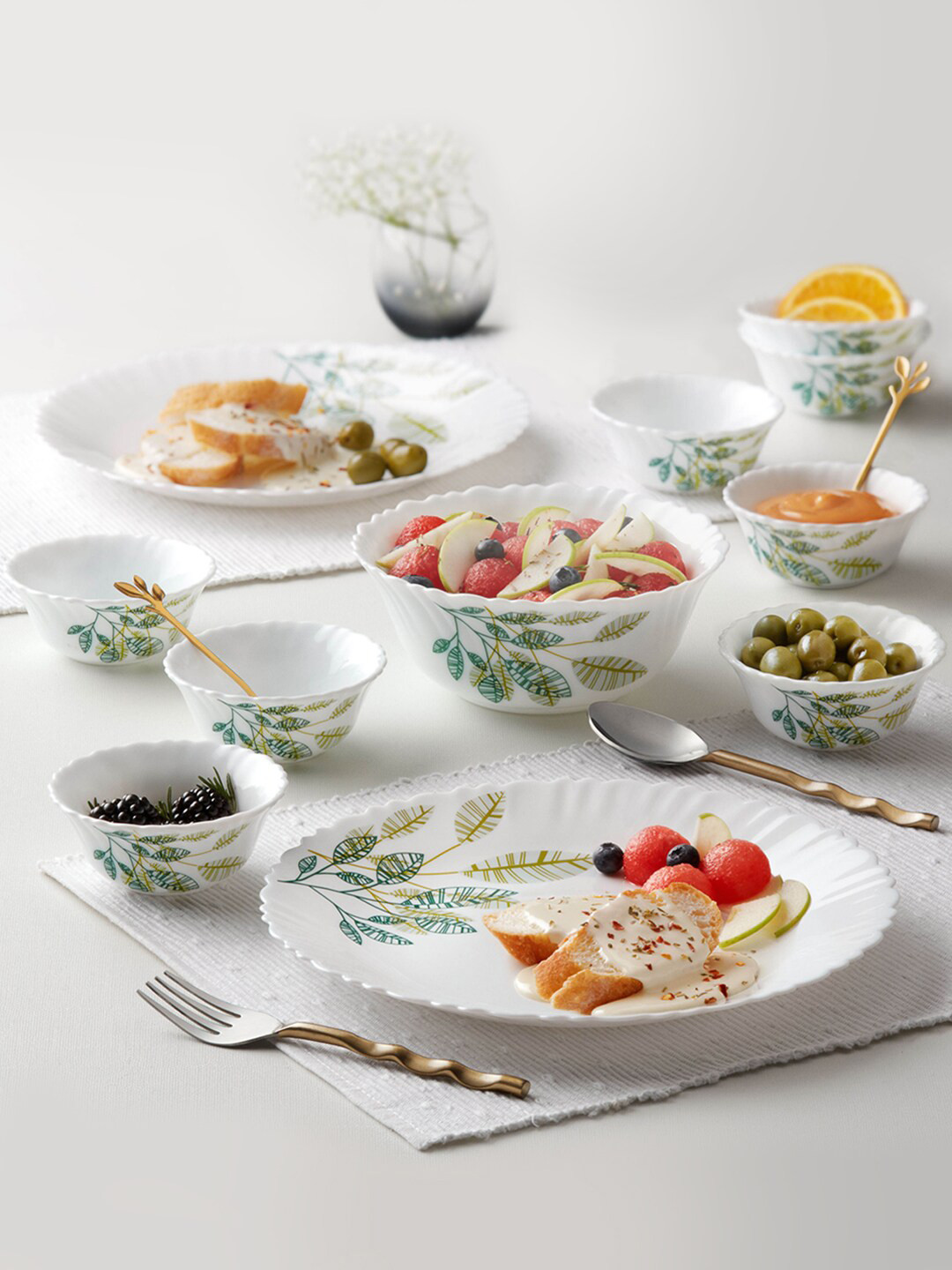 Buy Larah By BOROSIL Galaxy Fauna Pack Of 13 Floral Printed Opalware Glossy Dinner Set - Dinner ...