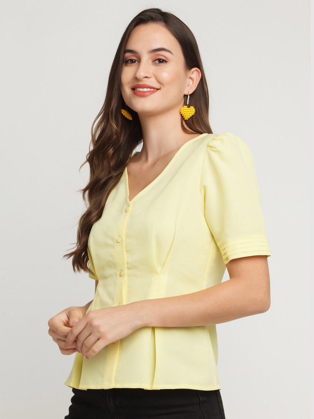 Buy Zink London Yellow Puff Sleeves Top - Tops for Women 17537162 | Myntra