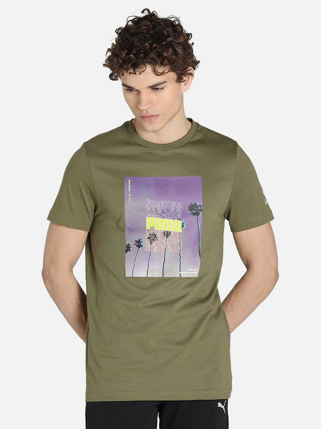 Buy Puma Men Olive Green PUMAxDream11 Graphic Printed Outdoor T Shirt ...