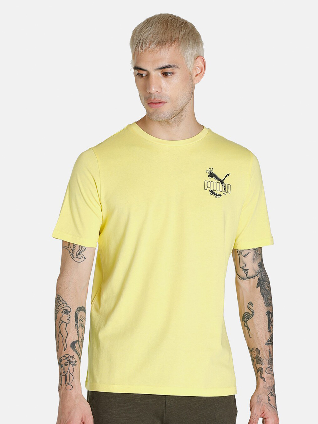 Buy Puma Men Yellow Brand Logo Graphic Streetwear Outdoor T Shirt ...