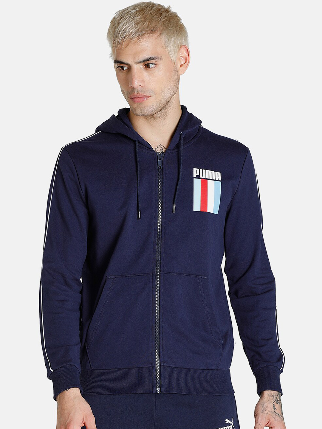 Buy Puma Men Navy Blue Brand Logo Cotton Sporty Jacket - Jackets for ...
