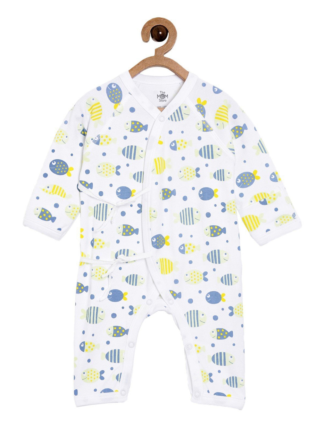Buy The Mom Store Infant Kids White & Blue Printed Pure Organic Cotton ...