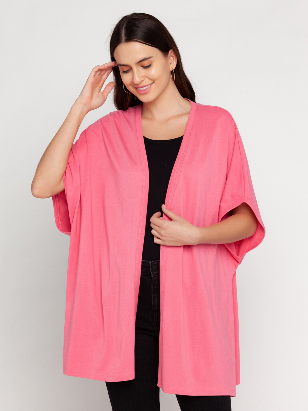 Buy Zink London Women Pink Solid Cotton Open Front Shrug - Shrug for ...