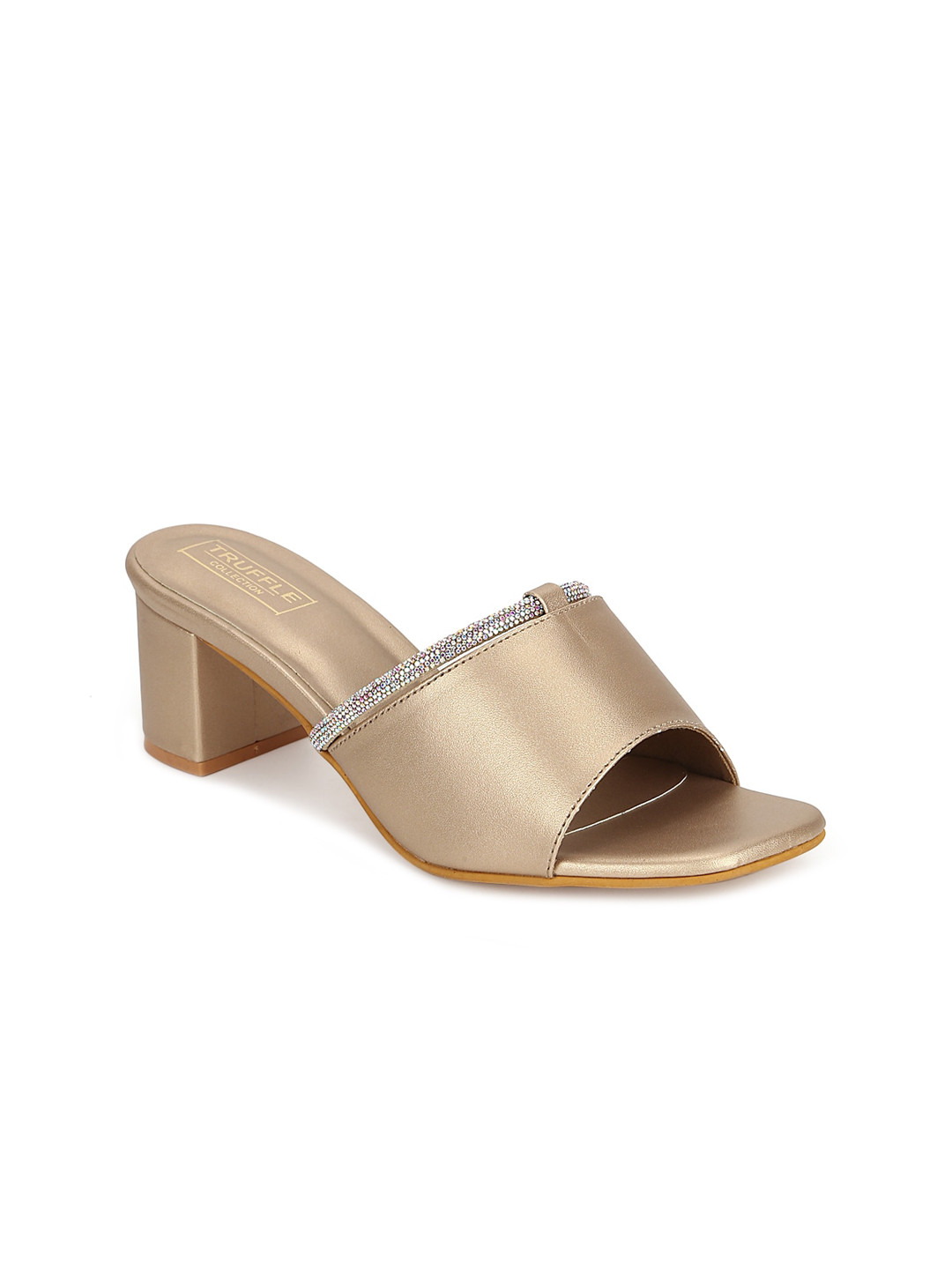 Buy Truffle Collection Gold Toned PU Block Sandals - Heels for Women ...