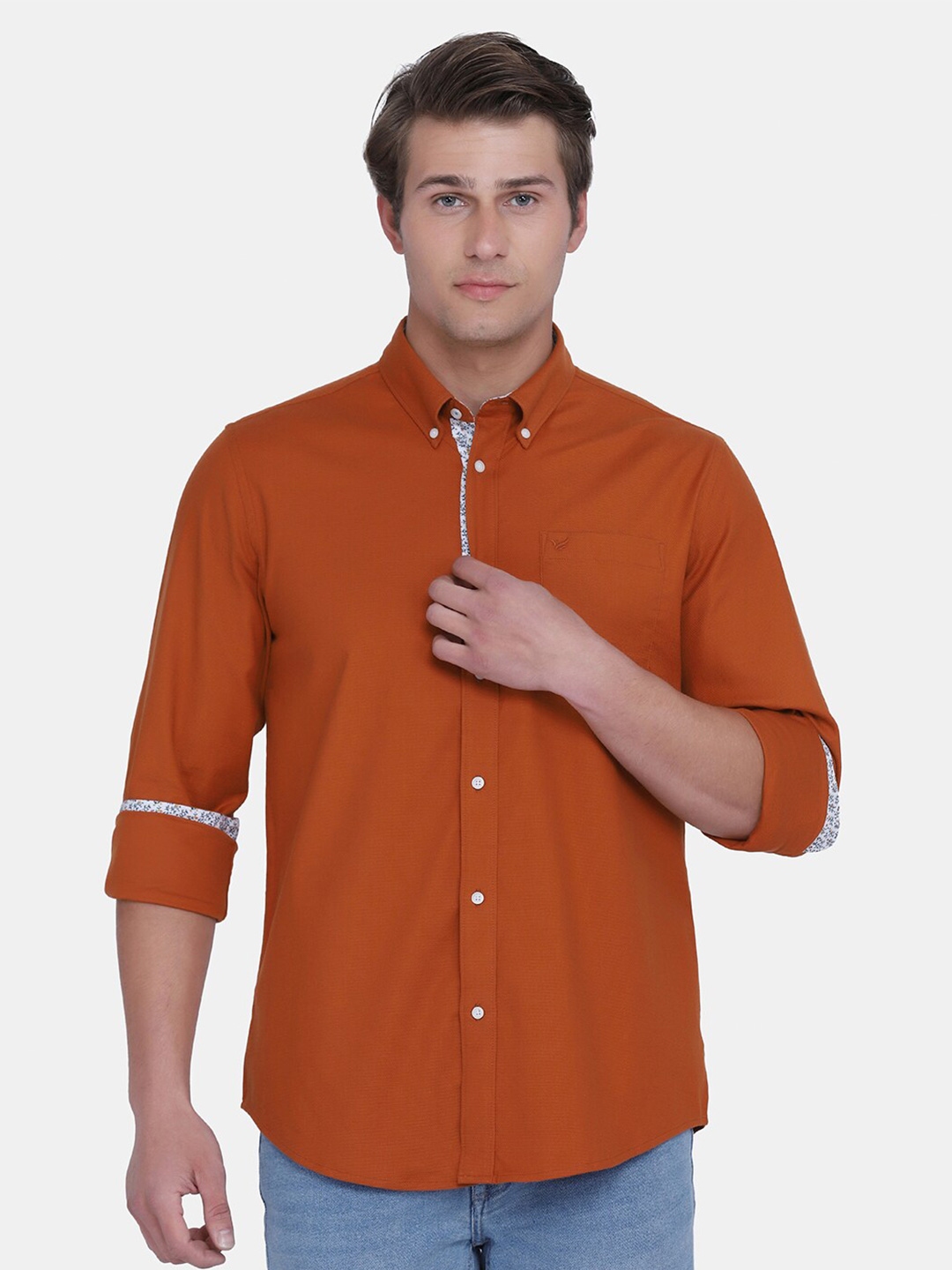 Buy Blackberrys Men Rust India Slim Fit Button Down Collar Cotton