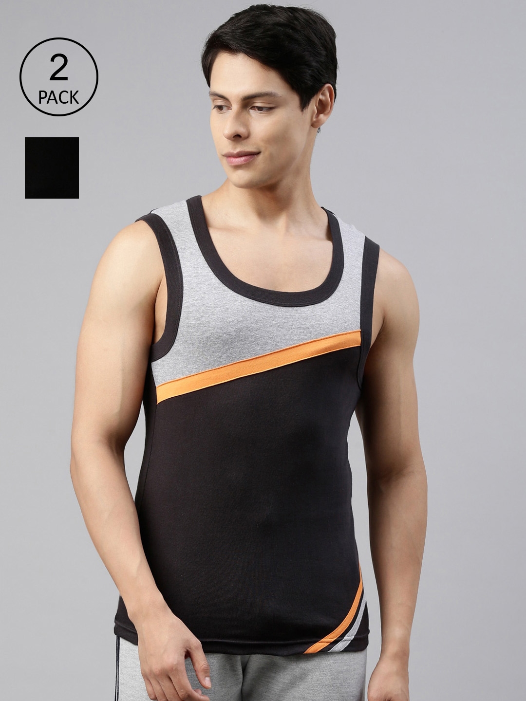 Buy Dixcy Scott Men Pack Of 2 Colourblocked Combed Cotton Gym Vests