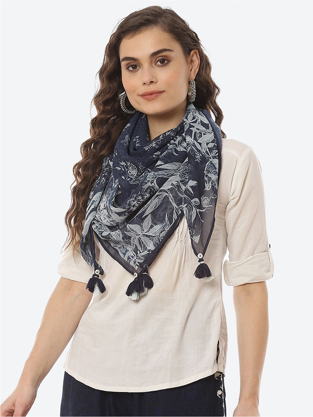 Buy Biba Women Navy Blue Printed Scarf - Scarves for Women 17550408 ...