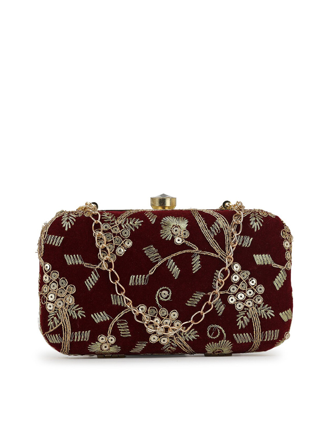 Buy Gaura Pakhi Maroon & Gold Toned Embroidered Box Clutch - Clutches ...