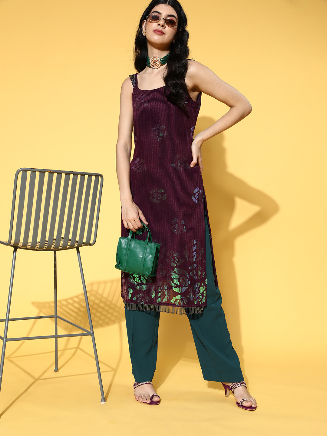 Buy Inddus Elegant Purple Georgette Bling It On Kurta - Kurtas for ...