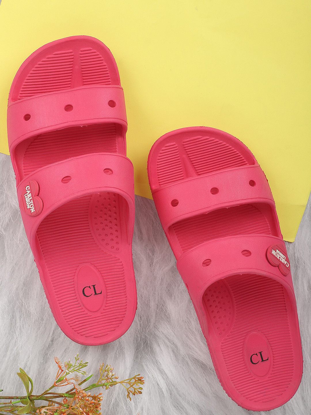 Buy Carlton London Women Fuchsia Solid Sliders - Flip Flops for Women ...