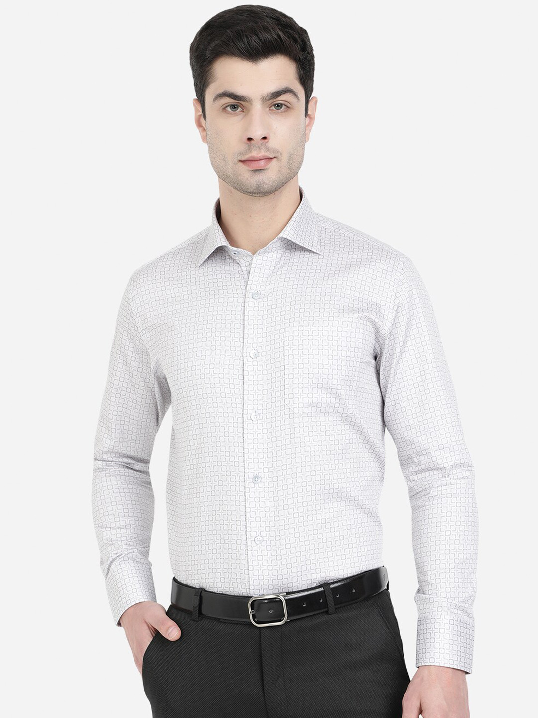 Buy METAL Men Grey Slim Fit Printed Cotton Formal Shirt - Shirts for ...