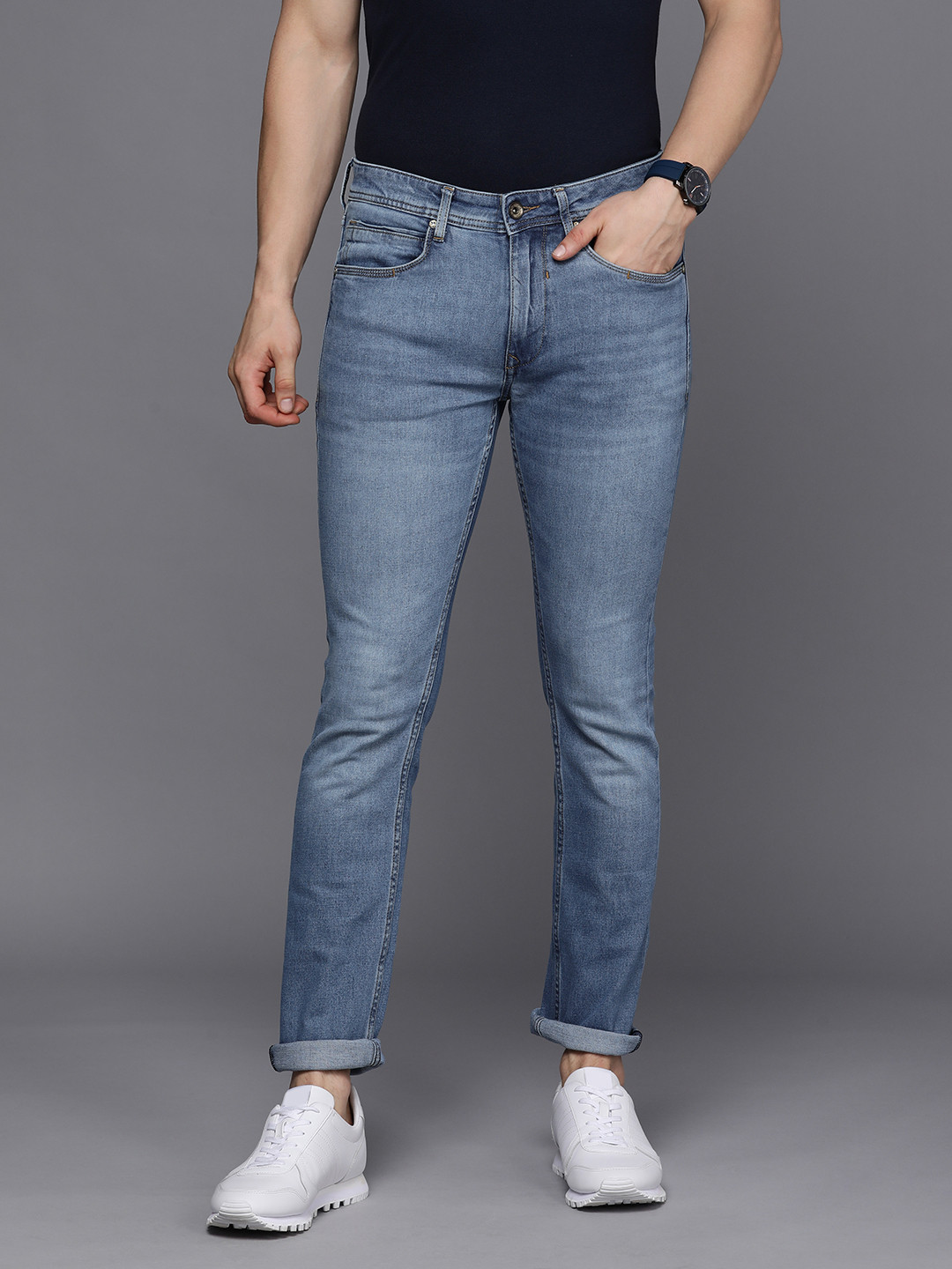 Buy Louis Philippe Jeans Men Blue Albert Slim Fit Low Rise Light Fade ...