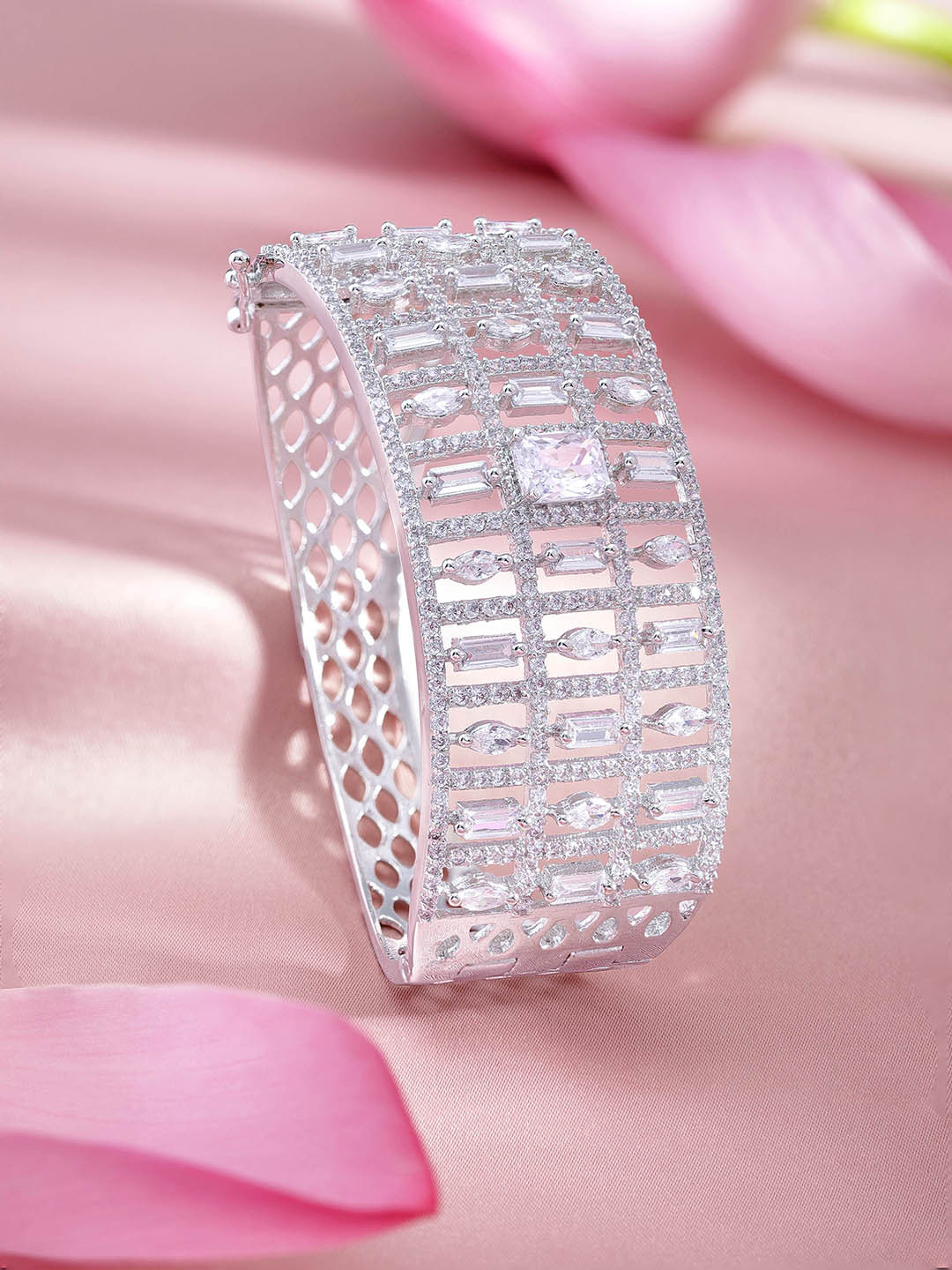 Buy Rubans Women Silver Plated & White Cubic Zirconia Bangle Style ...