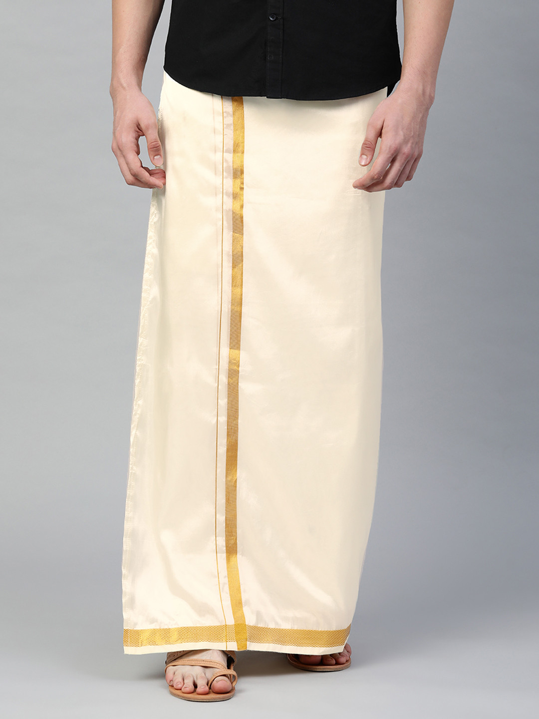 Buy THANGAMAGAN Men Off White Solid Veshti With Woven Border - Dhotis ...