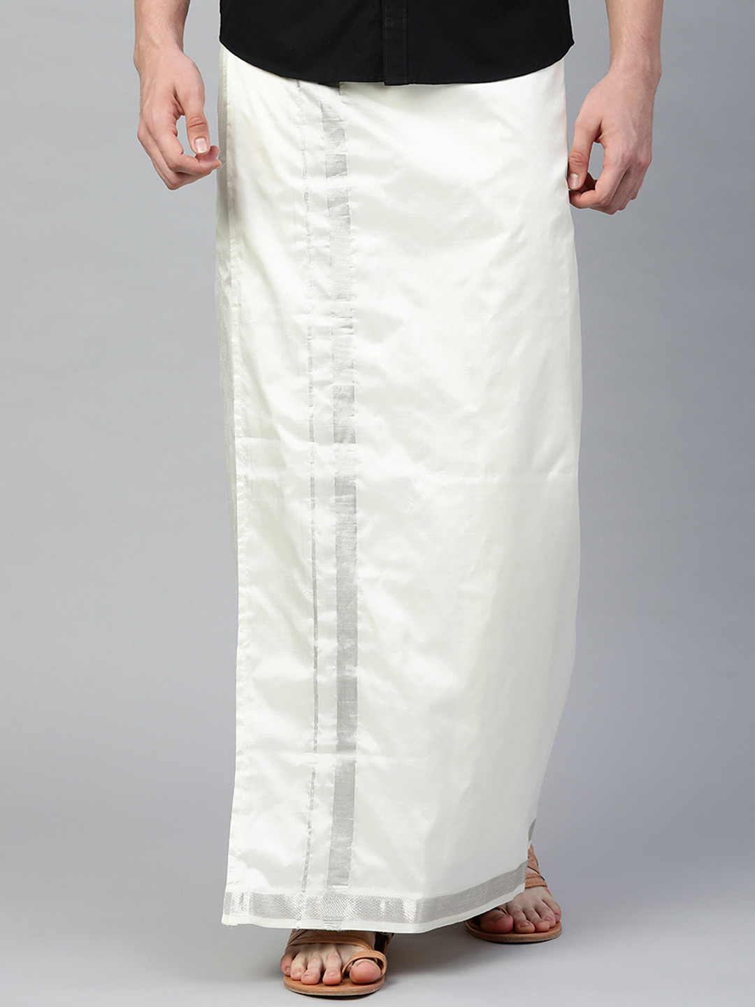 Buy THANGAMAGAN Men Off White Solid Veshti With Woven Border - Dhotis ...