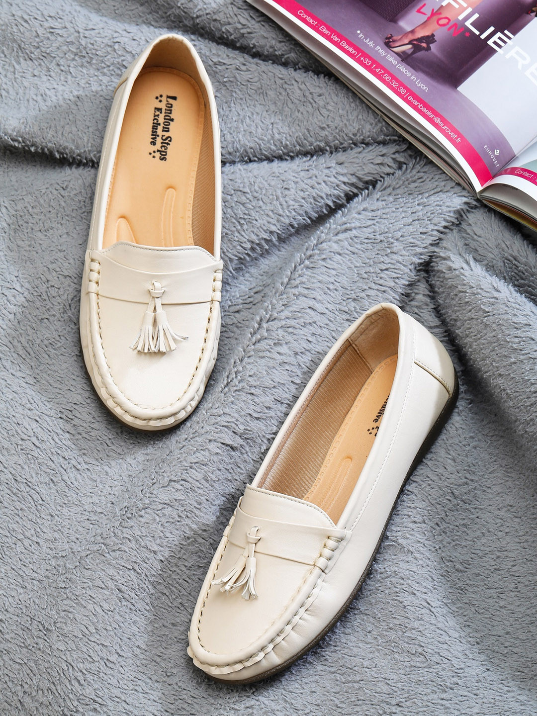 Buy LONDON STEPS Women Cream Coloured Loafers - Casual Shoes for Women ...