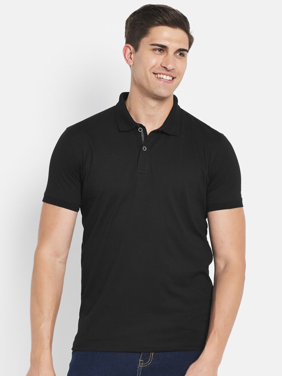Buy Octave Men Black Solid Pure Cotton Polo Collar T Shirt - Tshirts ...