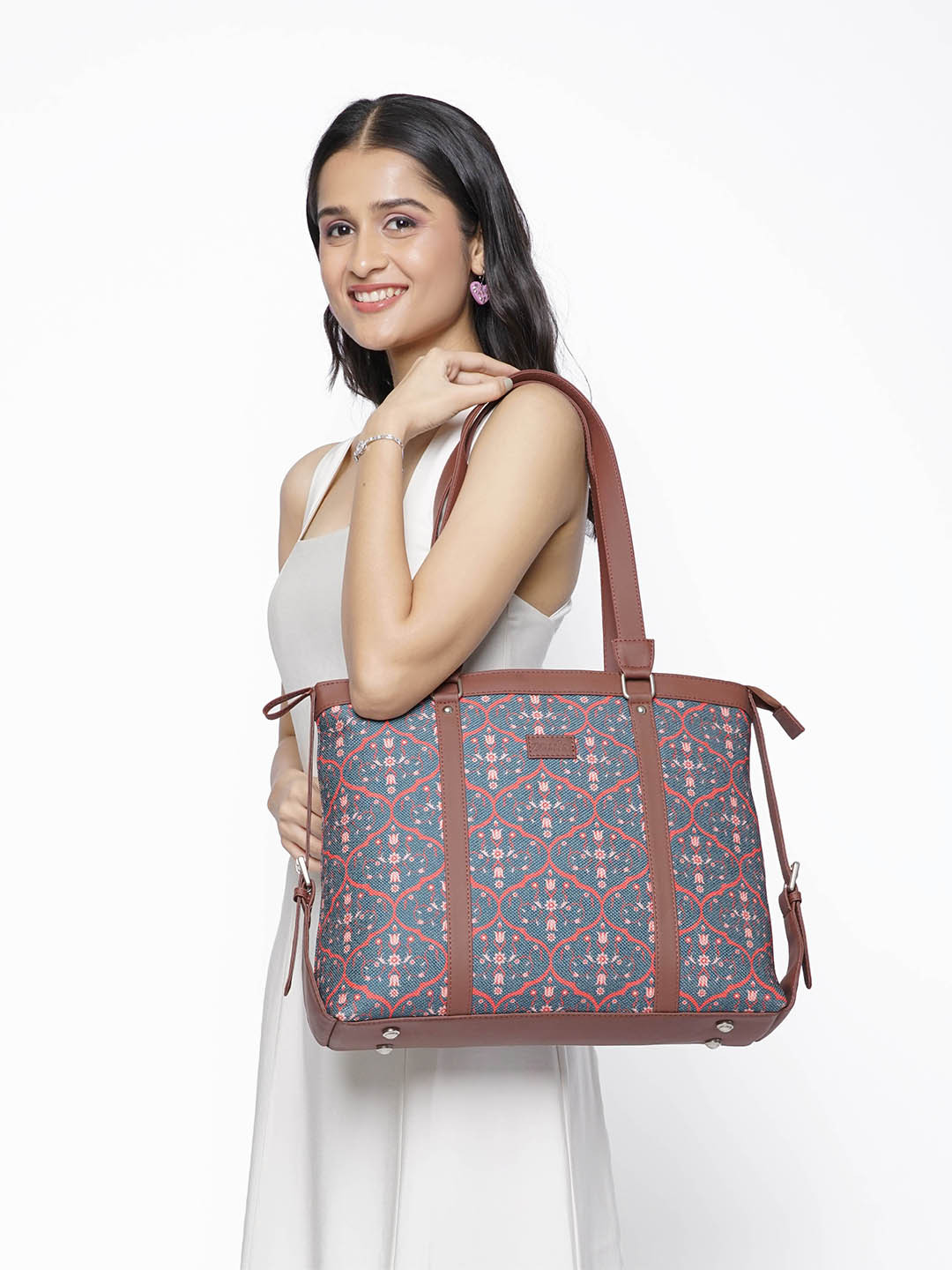Buy ZOUK Navy Blue Ethnic Motif Structured Laptop Bag - Handbags for ...