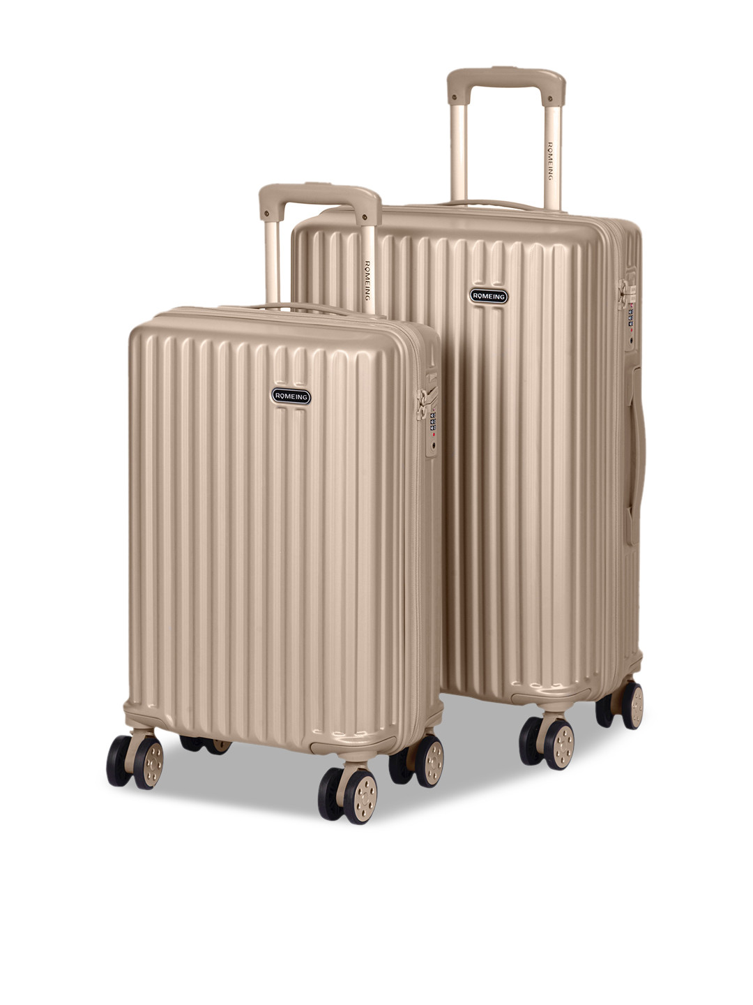 Buy ROMEING Genoa Pack Of 2 Gold Toned Polycarbonate Trolley Suitcases ...