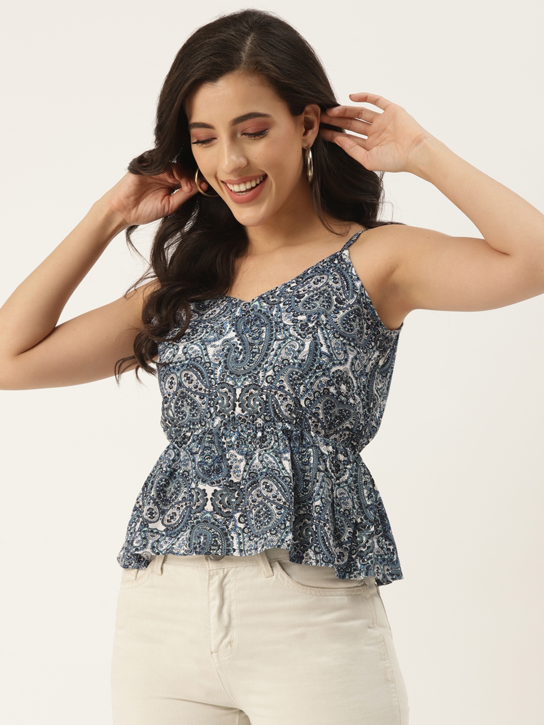 Buy Brinns Navy Blue And White Print Crop Top Tops For Women 17592198