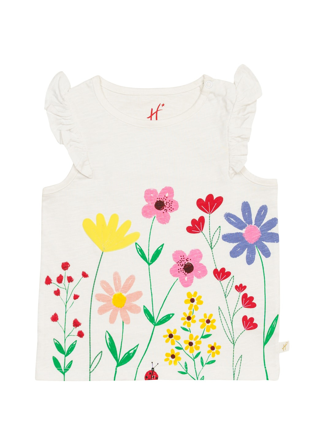Buy H By Hamleys White Floral Print Applique Pure Cotton Top - Tops for ...