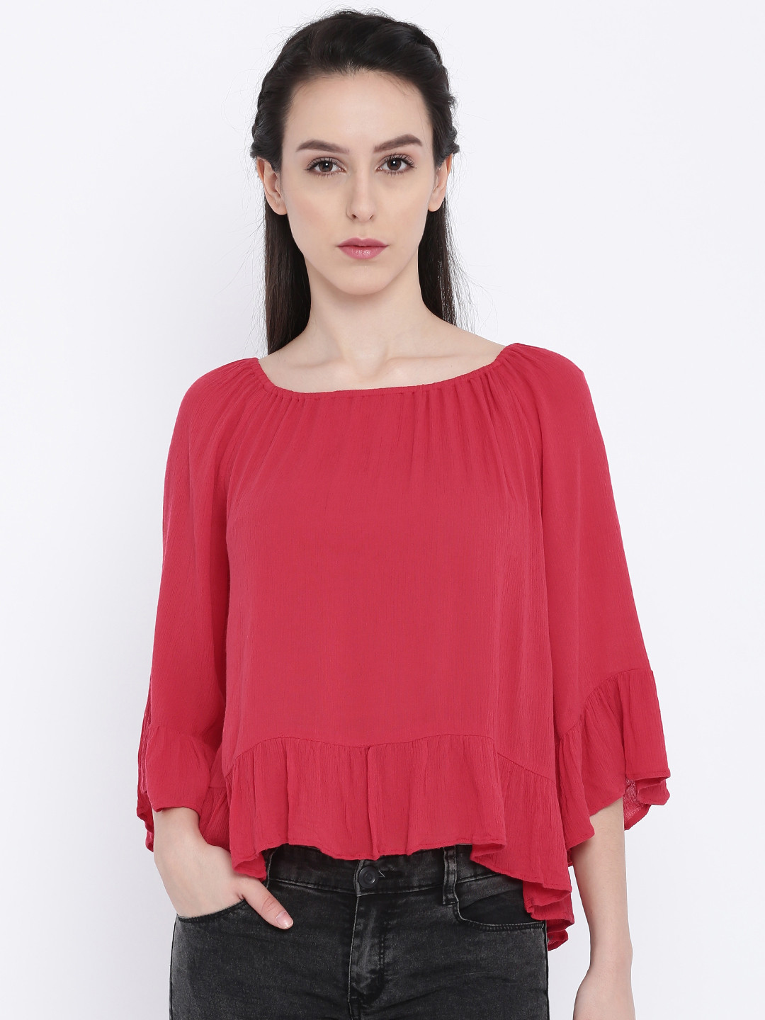 Buy Ginger By Lifestyle Women Red Solid Top - Tops for Women 1759383 ...