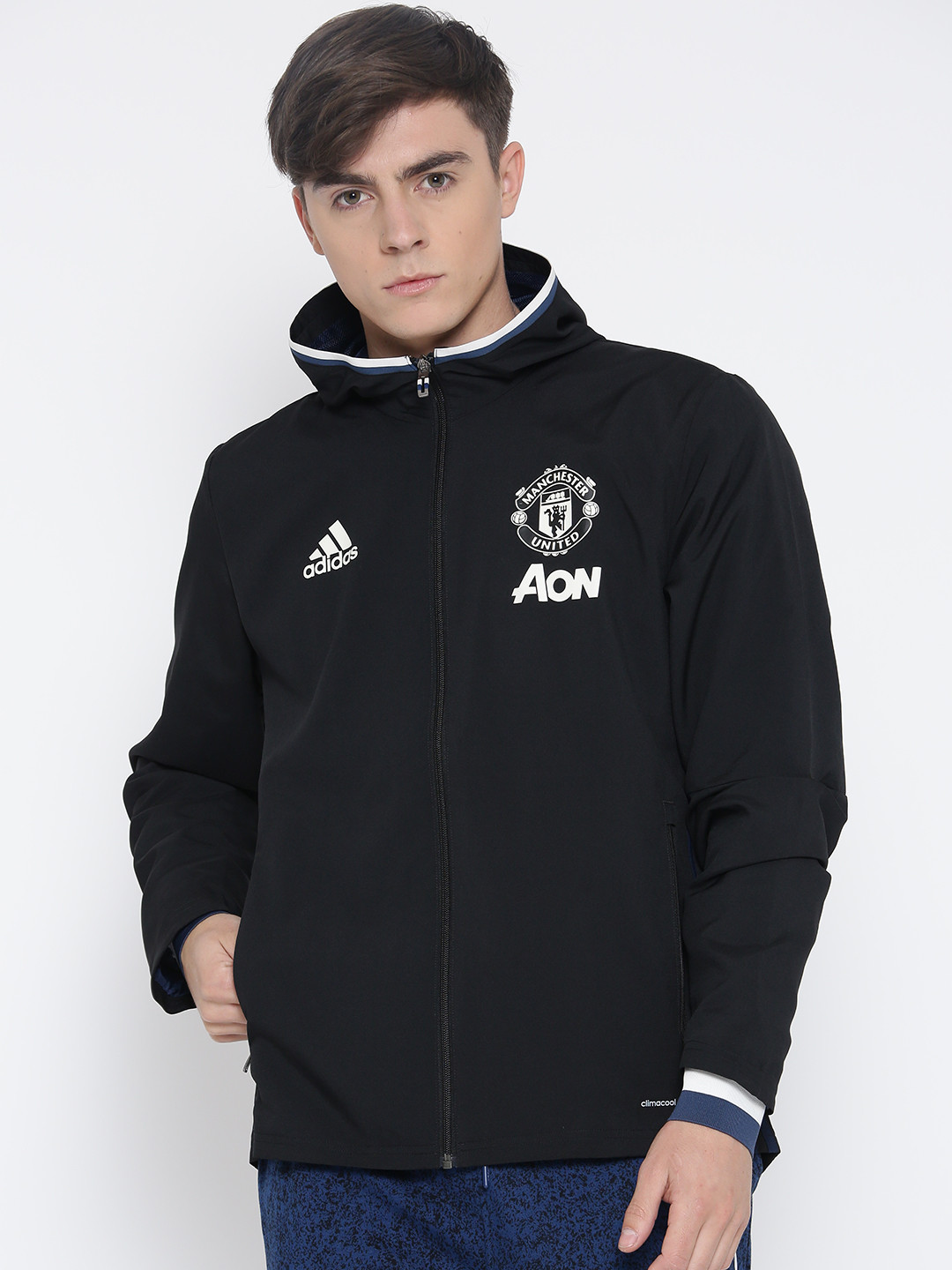 Buy ADIDAS Men Black Manchester United FC PRE Hooded Sporty Jacket ...