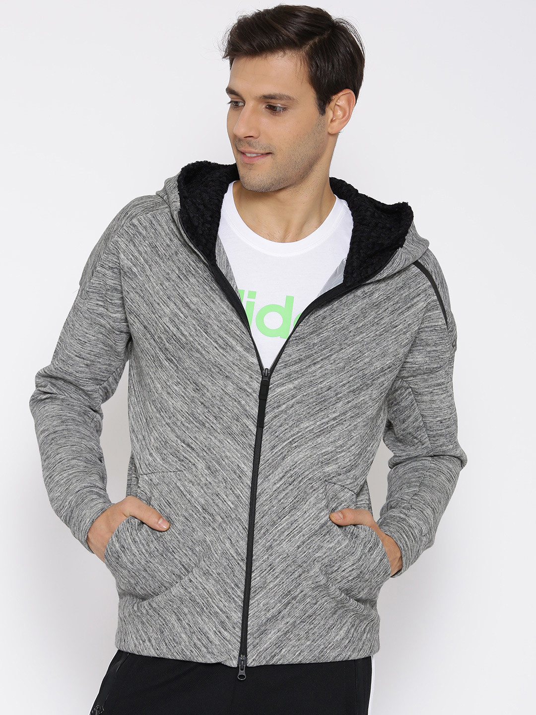 Buy ADIDAS Men Grey Melange ZNE ROADTRIP Hooded Track Jacket - Jackets ...