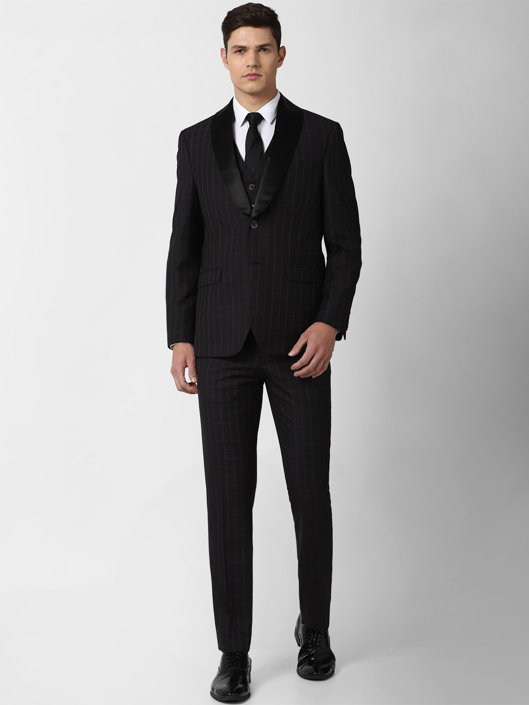 Buy Van Heusen Men Black Checked Single Breasted 3 Piece Slim Fit ...