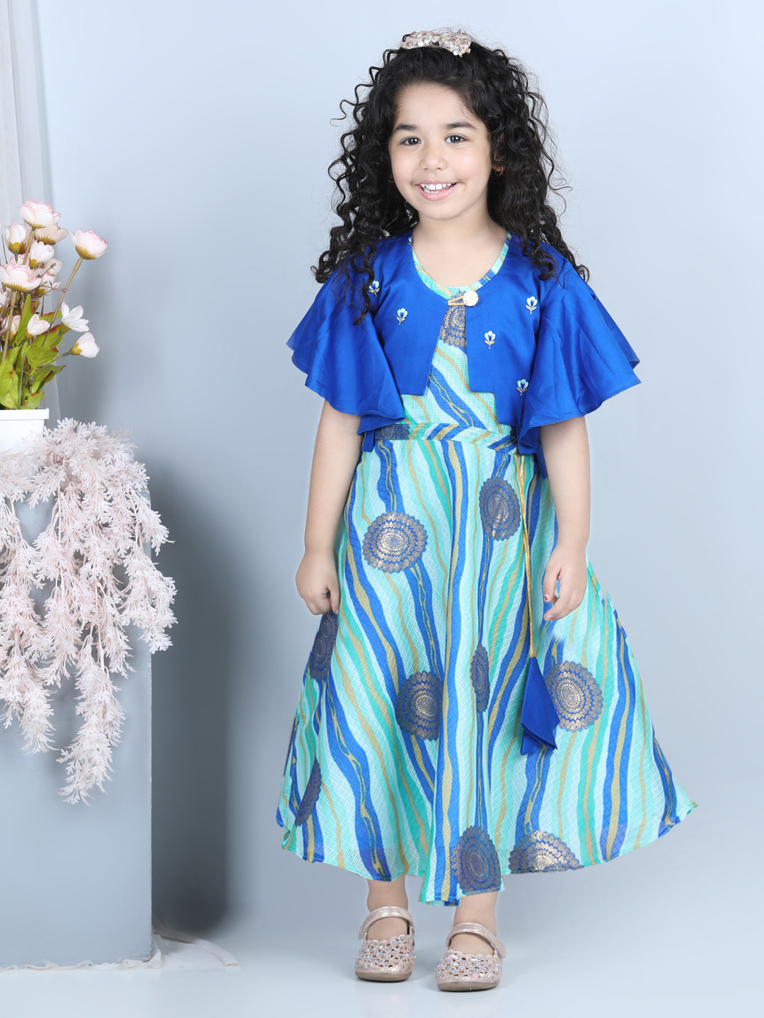 Buy Kinder Kids Girls Blue Striped Cotton Maxi Dress - Dresses for ...