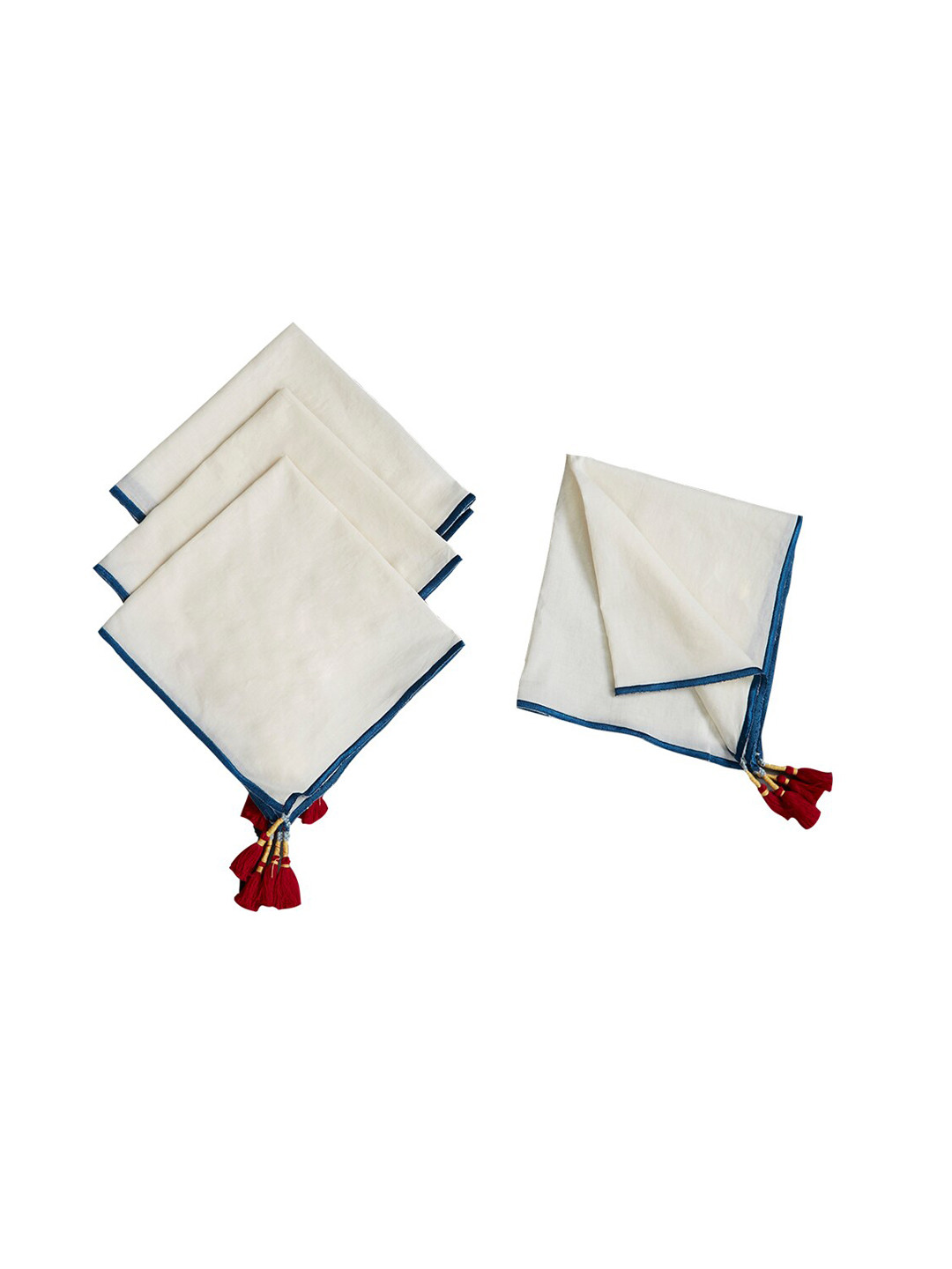 Buy Ritu Kumar Set Of 4 Off White Solid Table Napkins With Tassels ...