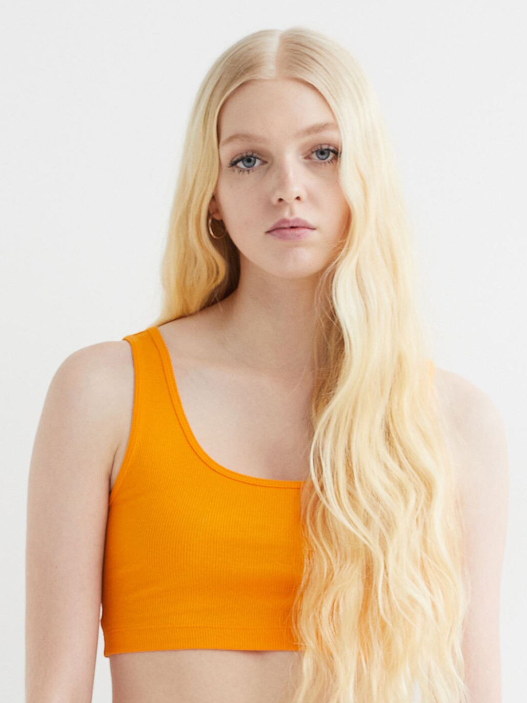 Buy Handm Women Orange Solid Fitted Cotton Crop Top Tops For Women