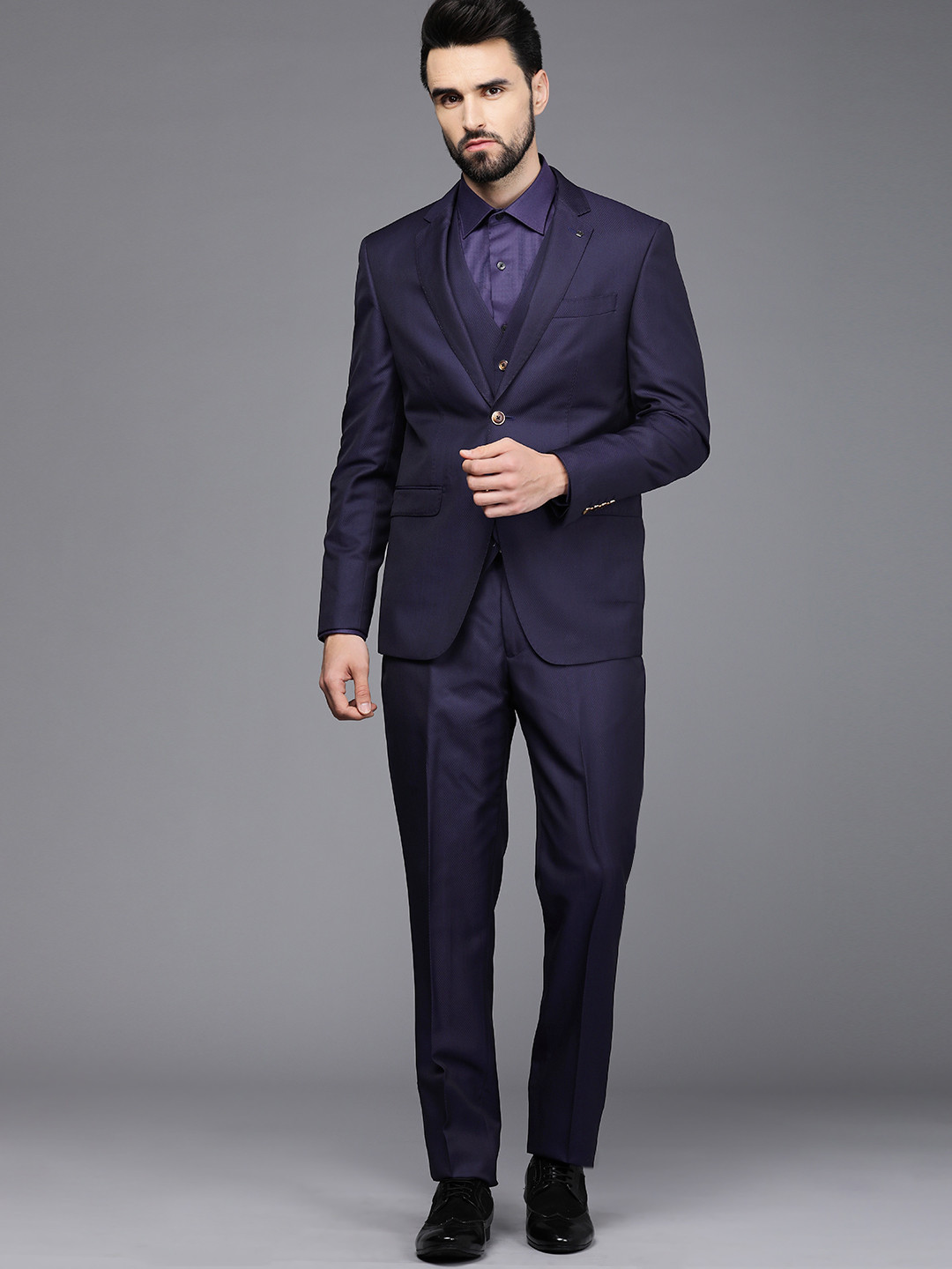 Buy Louis Philippe Men Blue Slim Fit 3 Piece Formal Suit - Suits for ...