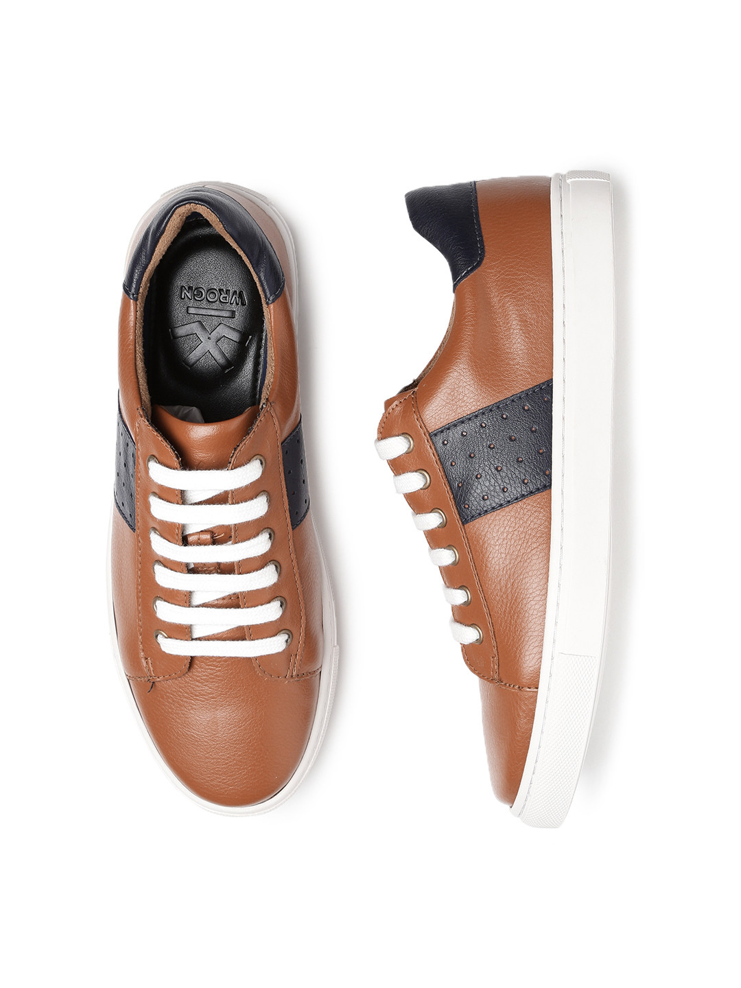 Buy WROGN Men Brown & Navy Perforated Sneakers - Casual Shoes for Men ...
