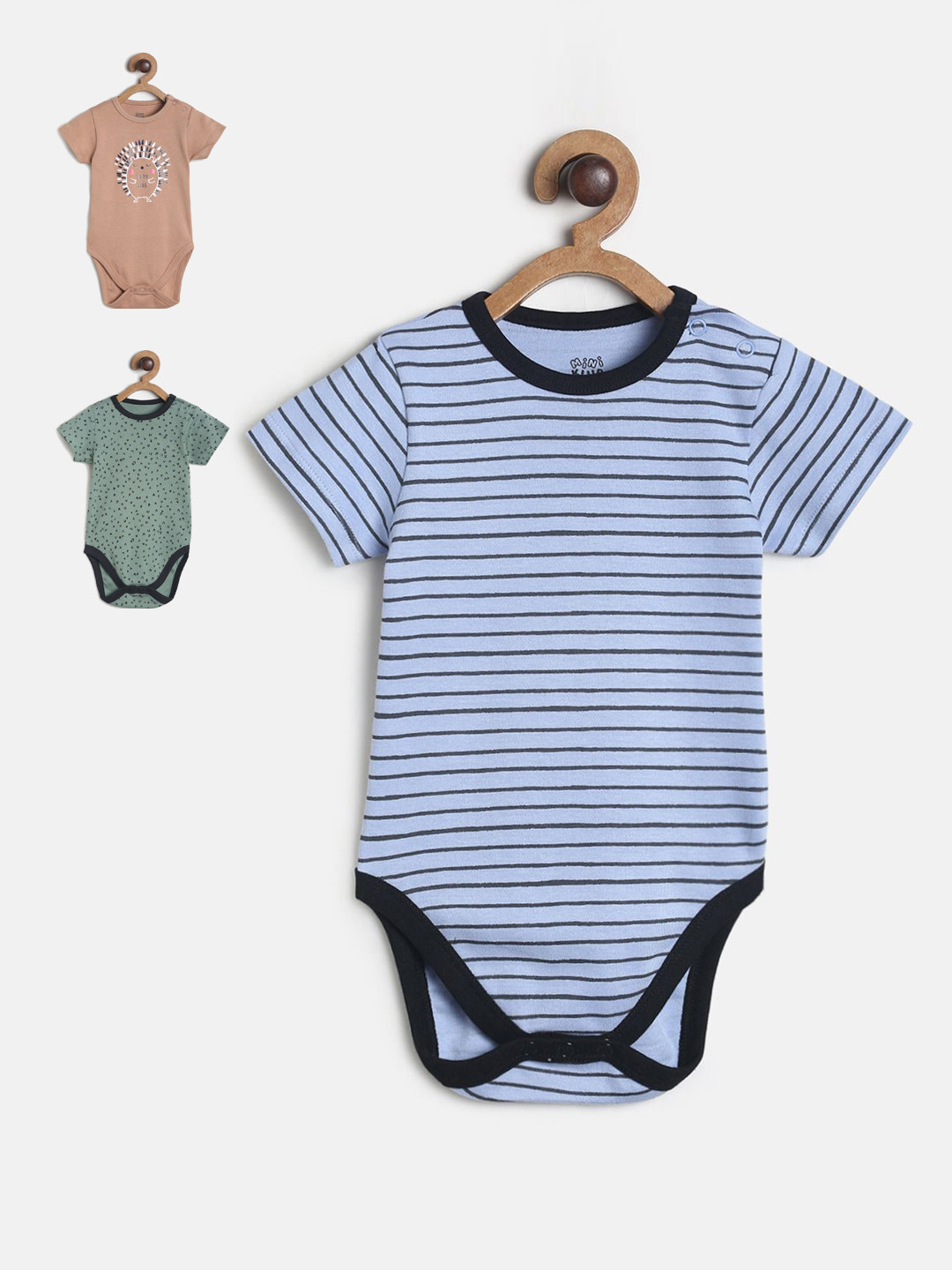 Buy MINI KLUB Infants Boys Pack Of 3 Printed Pure Cotton Bodysuits ...