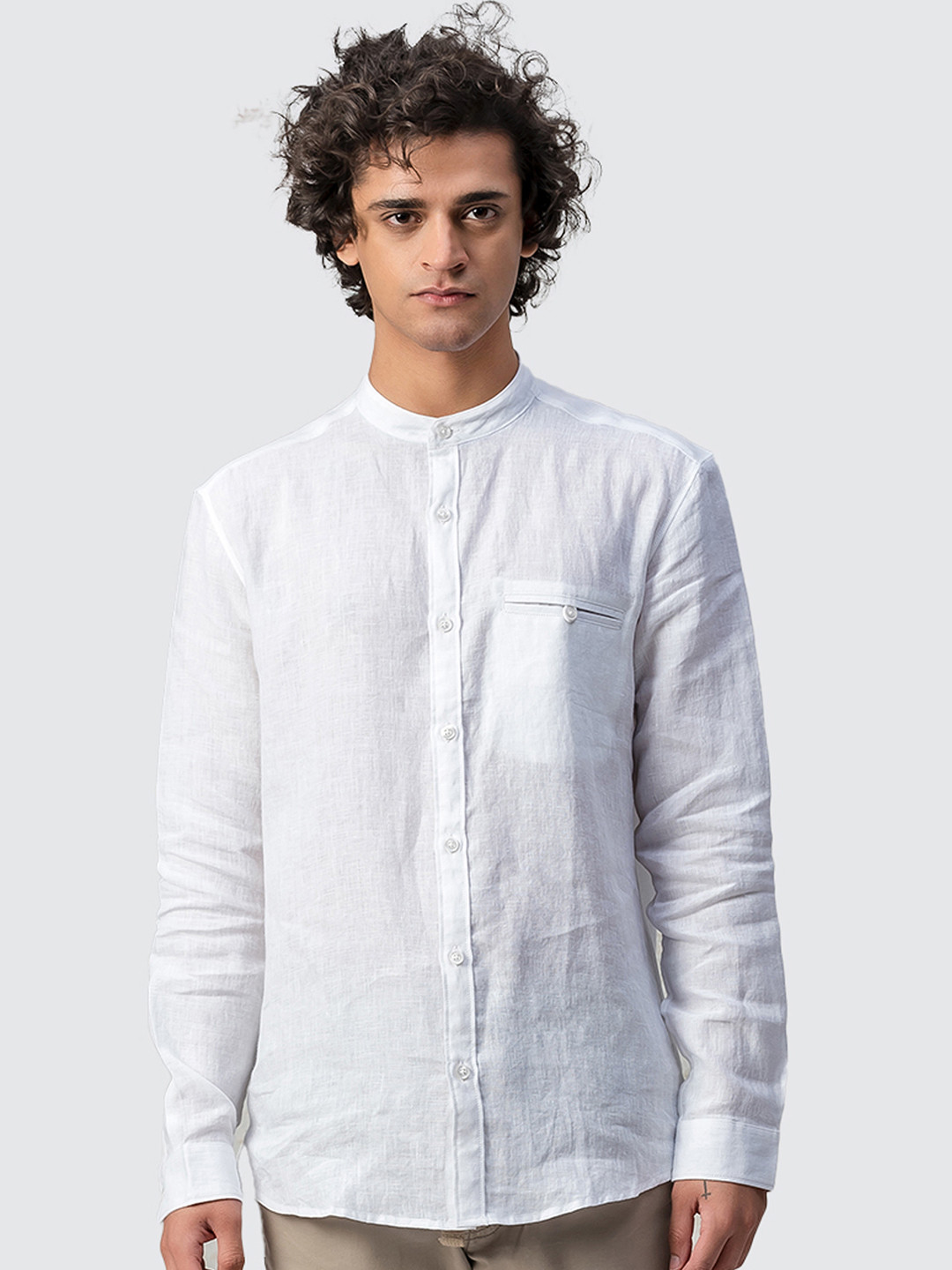 Buy KINGDOM OF WHITE Men White Smart Mandarin Collar Cotton Casual ...