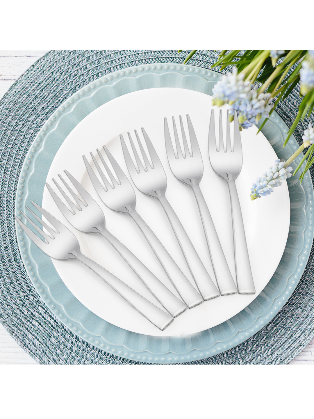 Buy Athome By Nilkamal Silver Set Of 6 Arias Fiesta Dinner Fork Set ...