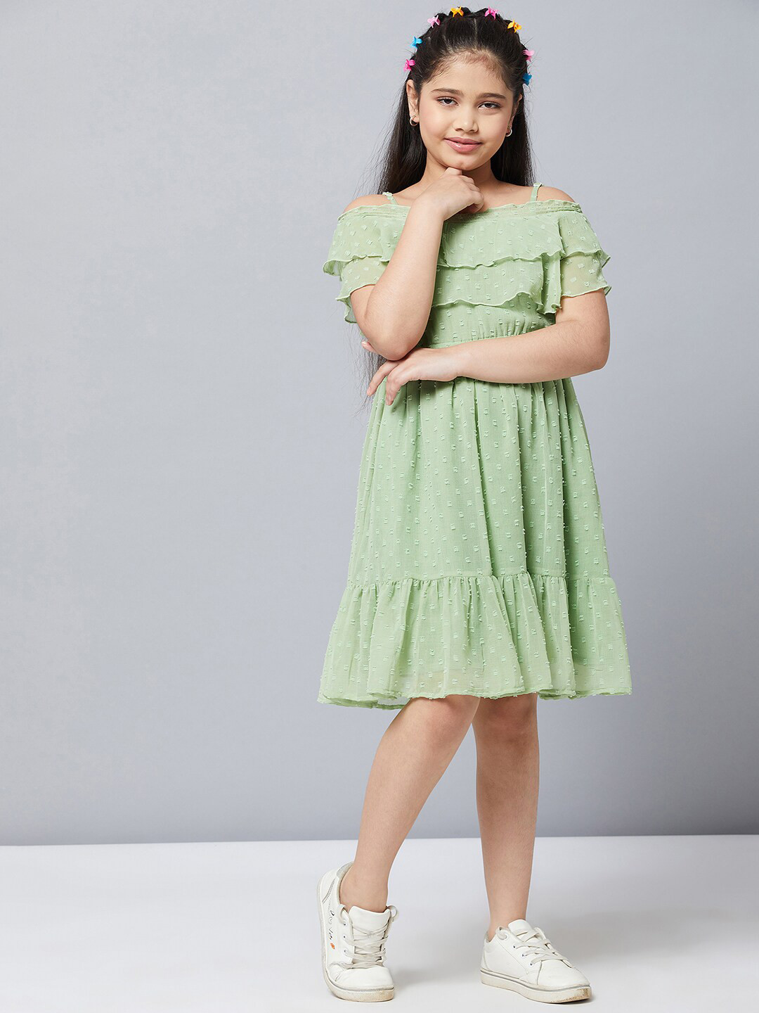 Buy Stylo Bug Green Off Shoulder Chiffon Dress - Dresses for Girls ...
