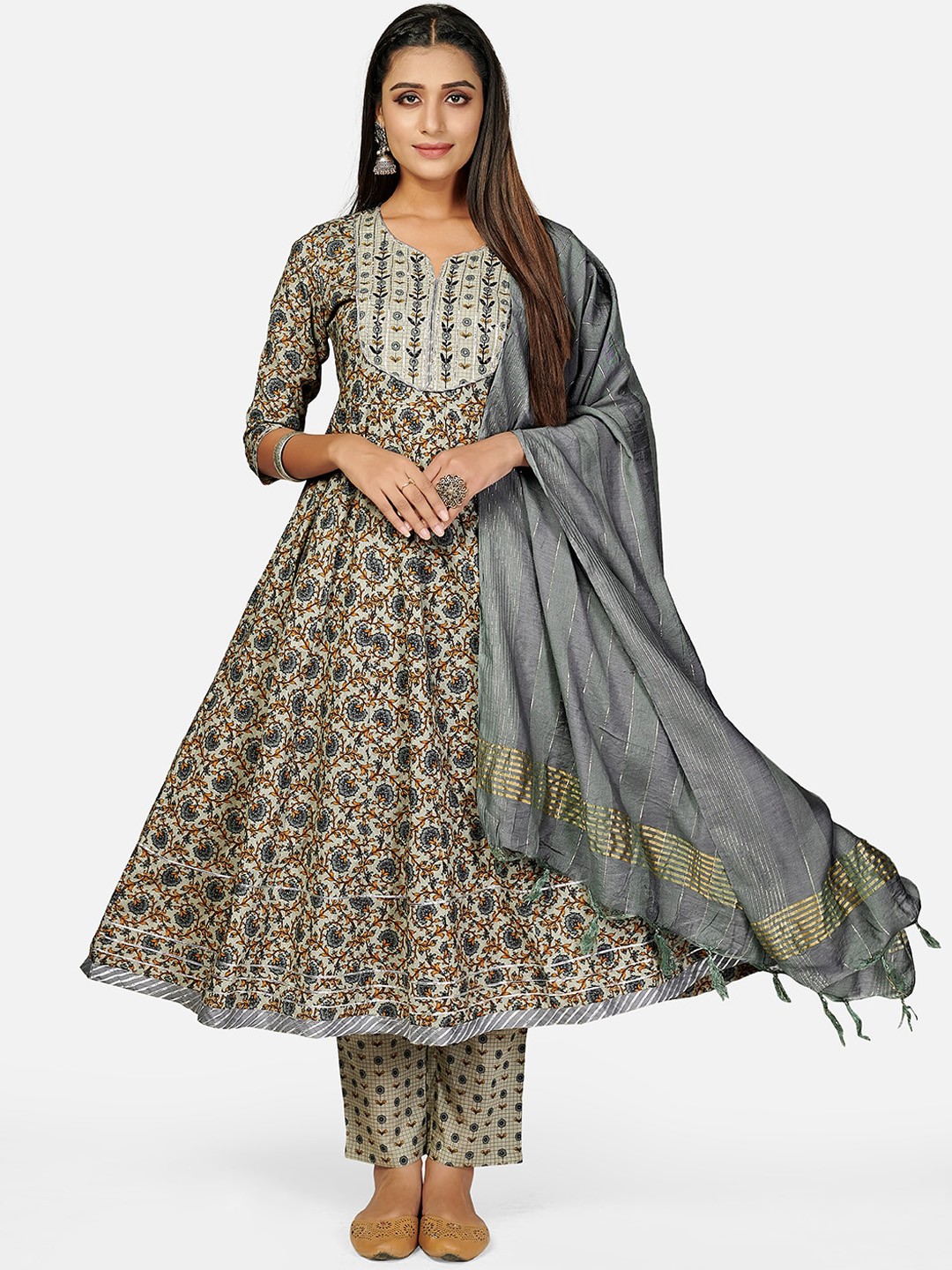 Buy Kalini Women Grey Ethnic Motifs Printed Empire Thread Work Pure