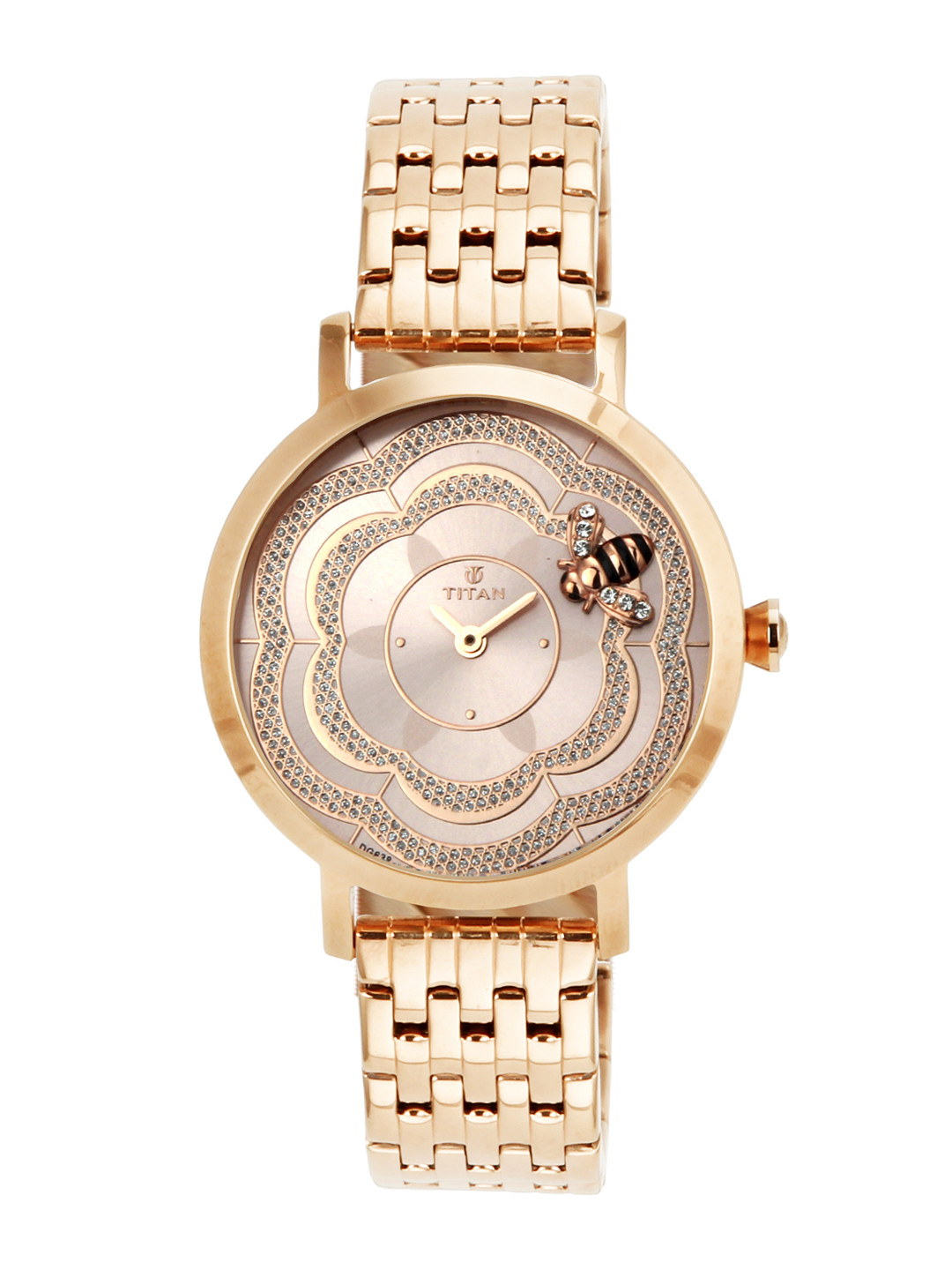Buy Titan Women Rose Gold Toned Embellished Dial Analogue Watch ...