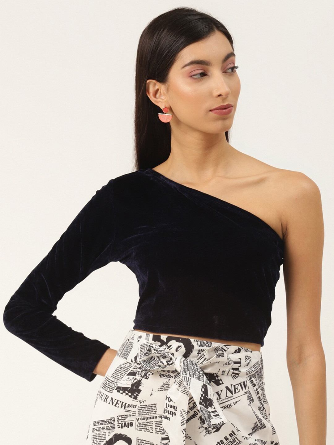 Buy Trend Arrest Navy Blue One Shoulder Crop Top - Tops for Women ...
