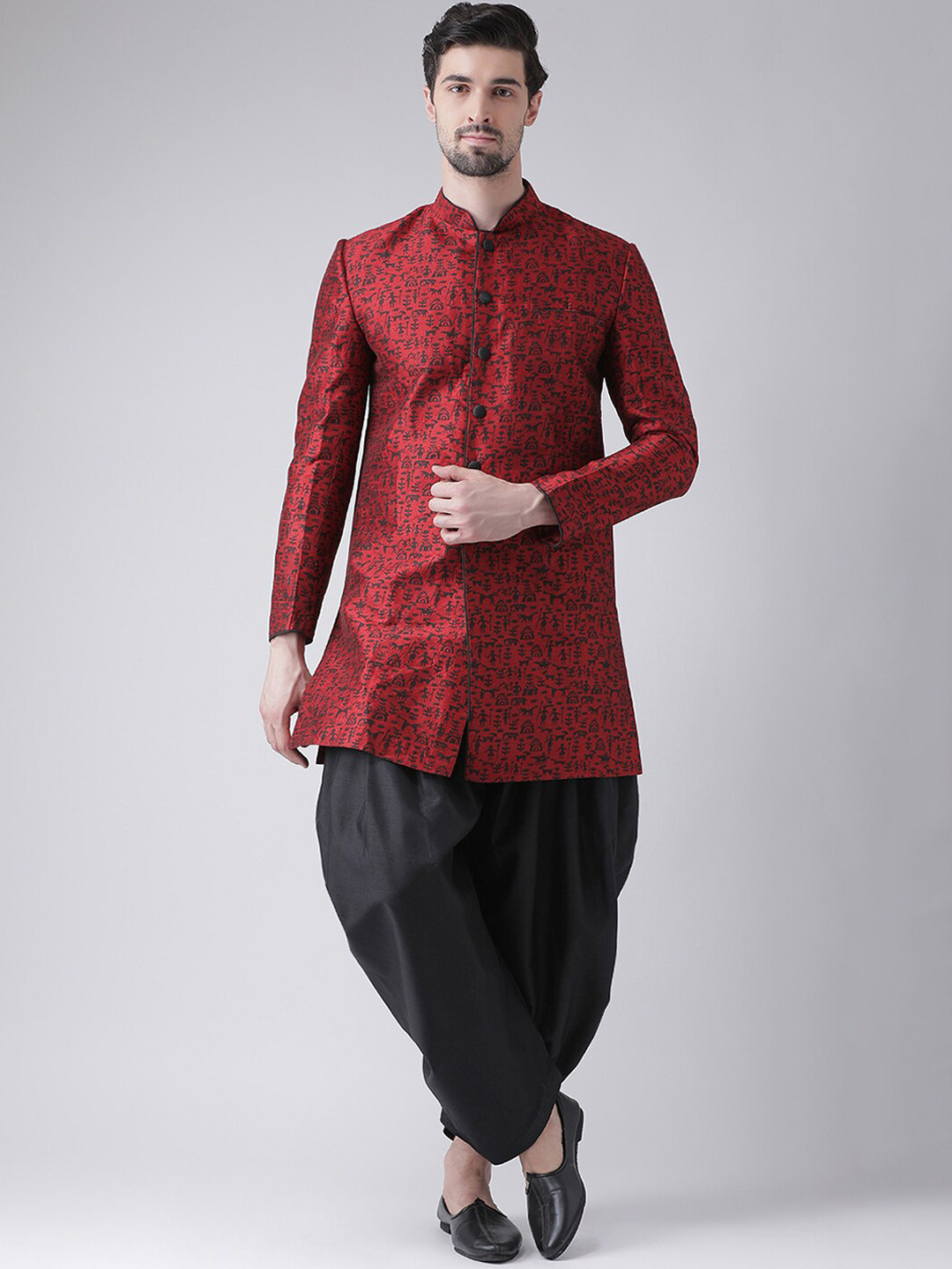 Buy DEYANN Men Red Sherwani With Patiala Set - Sherwani for Men ...