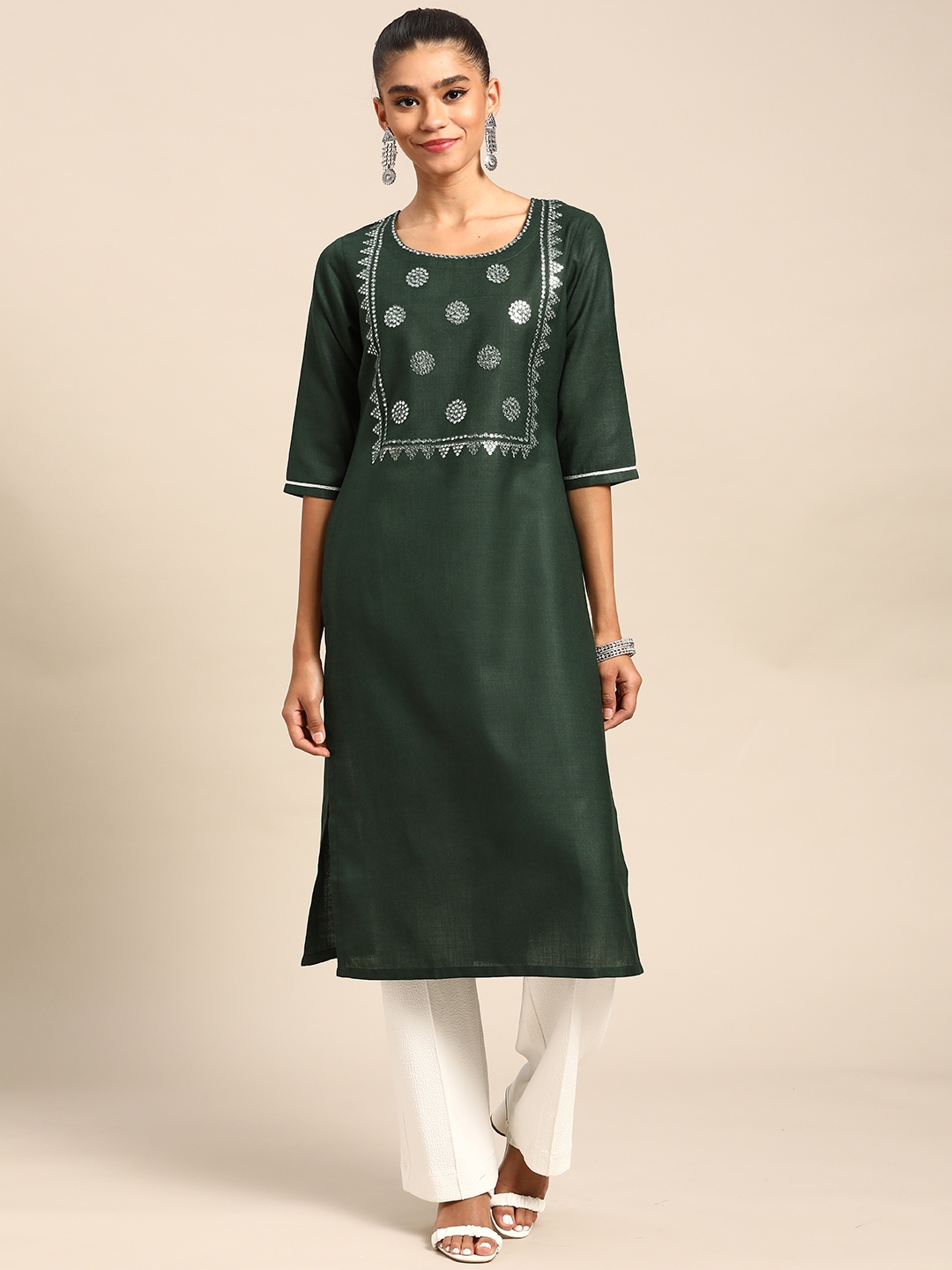 Buy Gerua By Libas Women Green Floral Embroidered Mirror Work Kurta