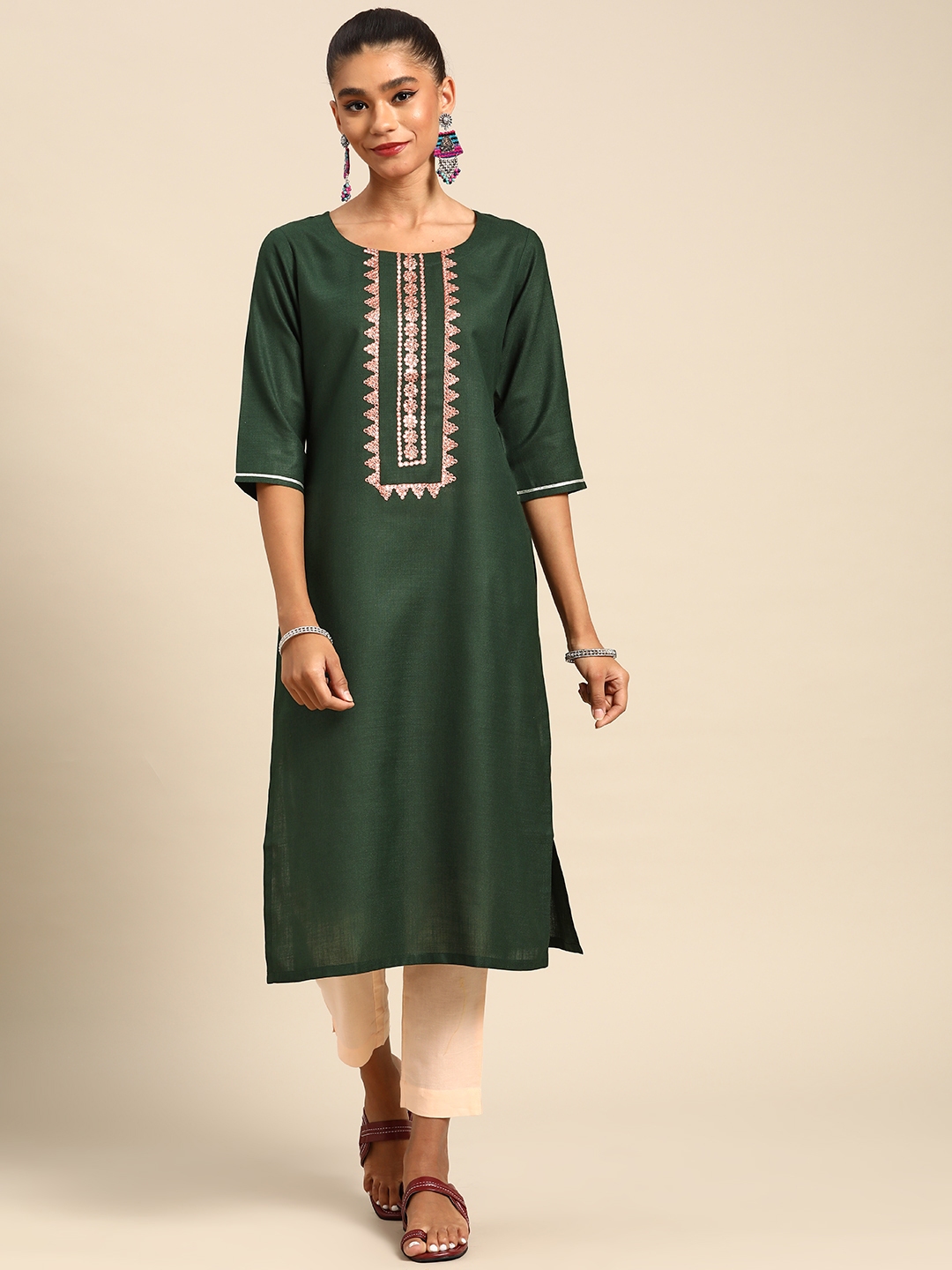 Buy Gerua By Libas Women Green Floral Yoke Design Kurta Kurtas For