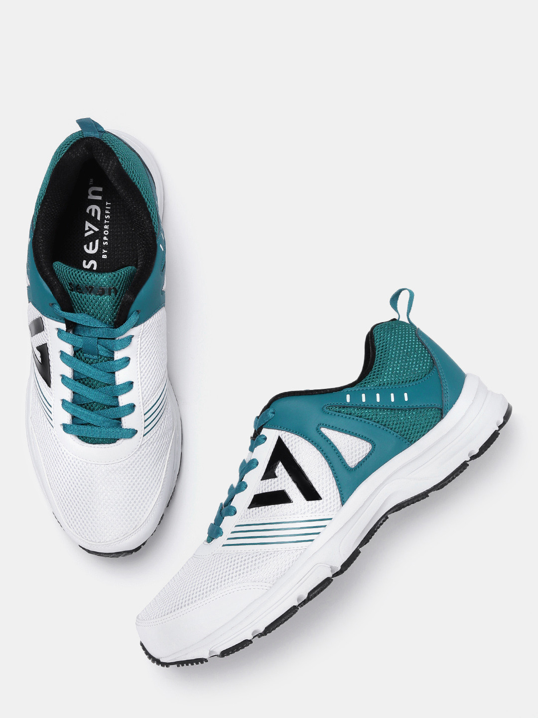 Buy SEVEN By MS Dhoni Men White & Teal Green Trinity Running Shoes ...