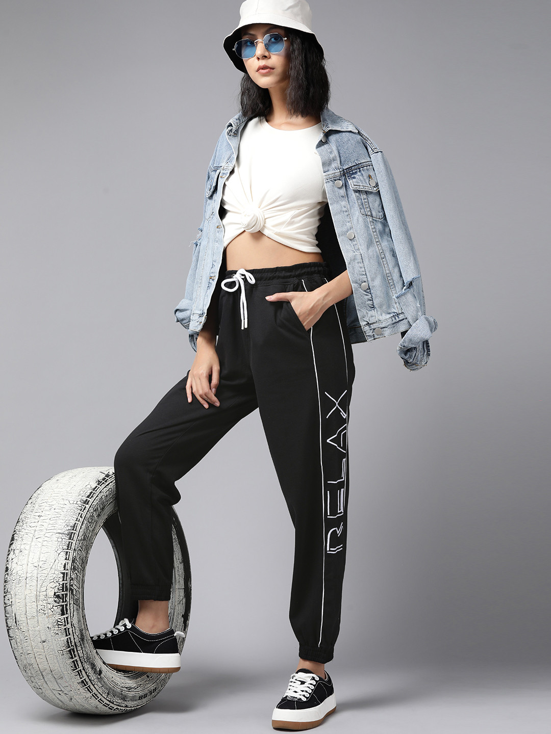 Buy The Roadster Lifestyle Co. Women Black Embroidered Relaxed Fit ...