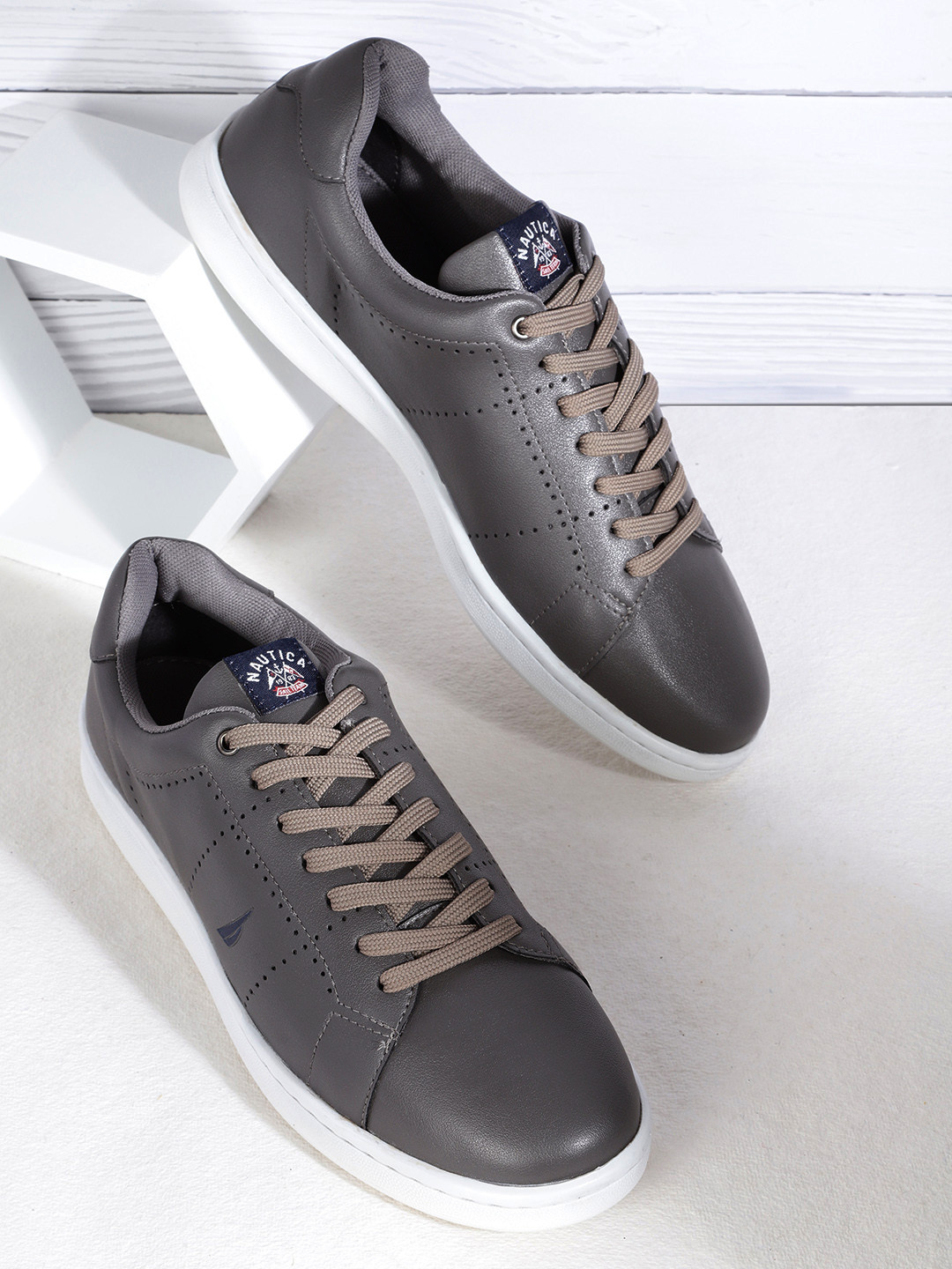 Buy Nautica Men Grey Solid Perforated Sneakers - Casual Shoes for Men ...