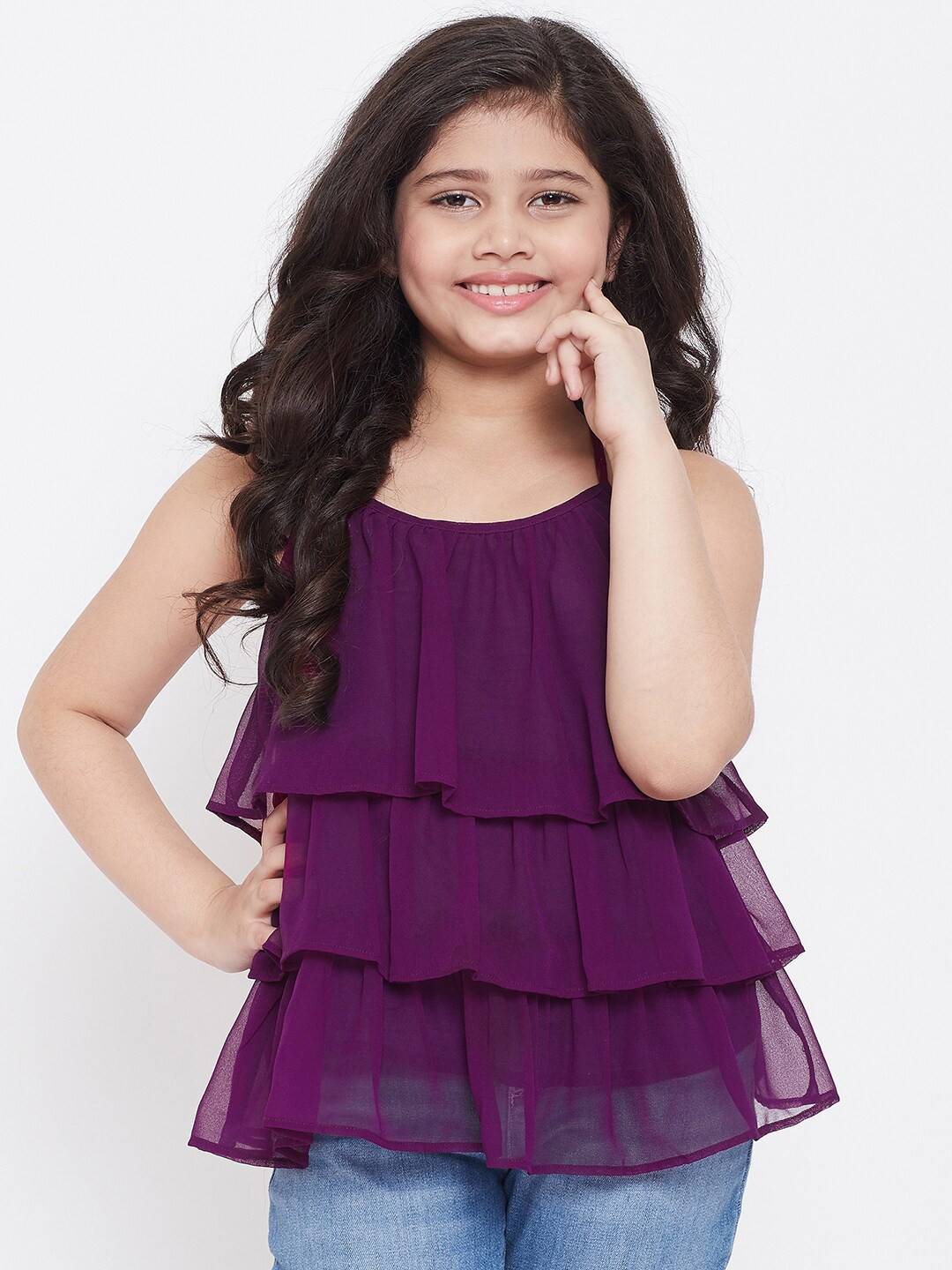 Buy Stylo Bug Purple Georgette Tiered Top - Tops for Girls 17634902 ...