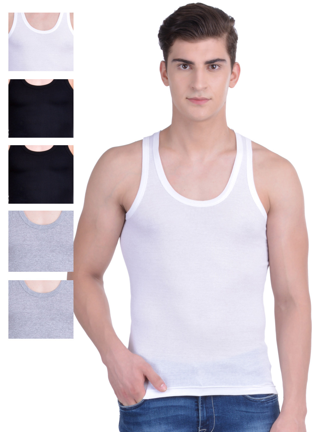 Buy Dollar Bigboss Men Solid Pack Of 6 Cotton Vests - Innerwear Vests ...