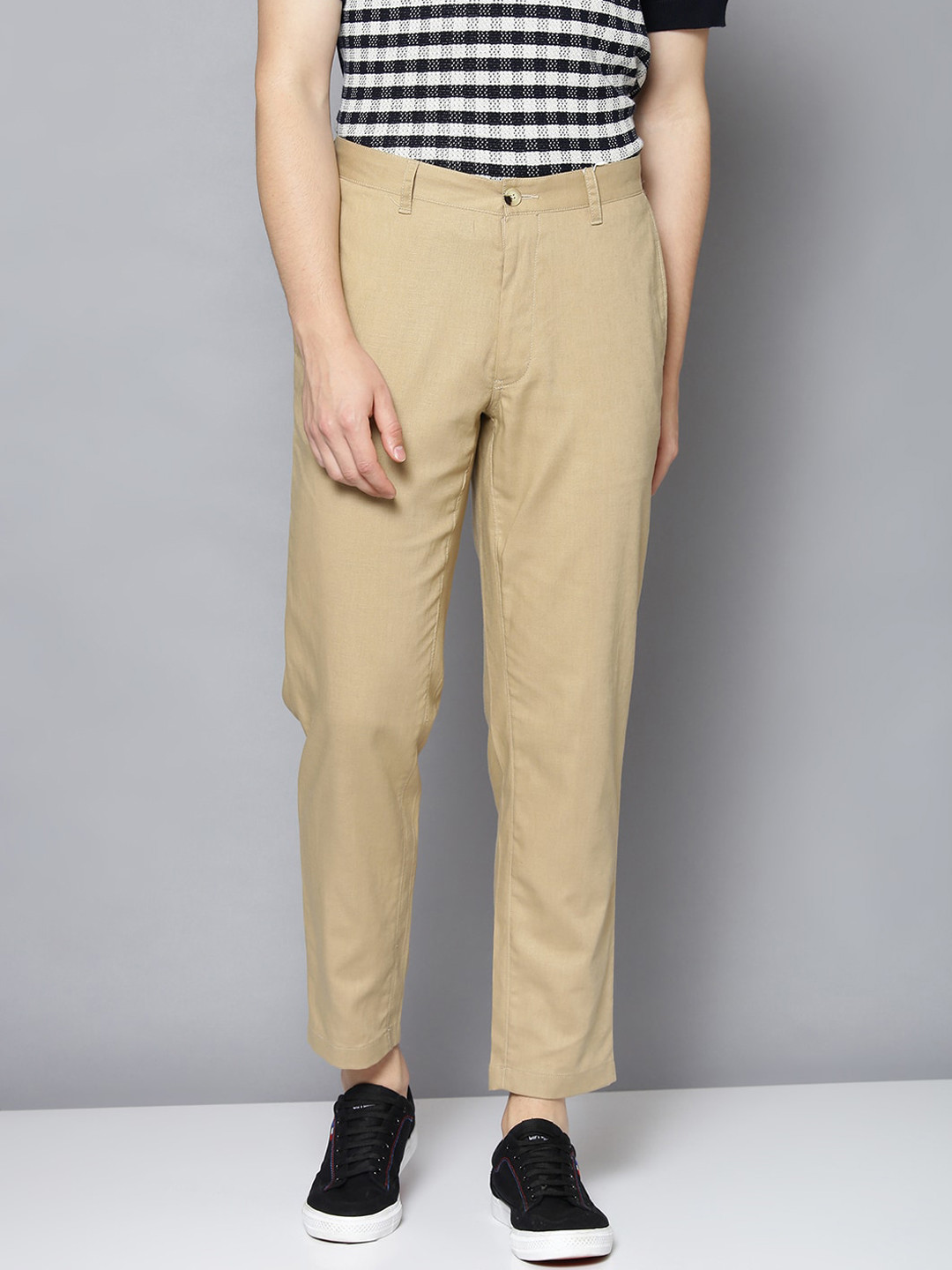 Buy BEN SHERMAN Men Brown Tapered Fit Trousers - Trousers for Men ...
